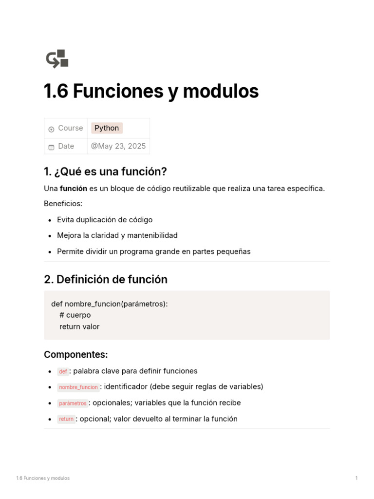 1.6 Funciones y Modulos | PDF | Python (lenguaje de programación) | Programación de computadoras