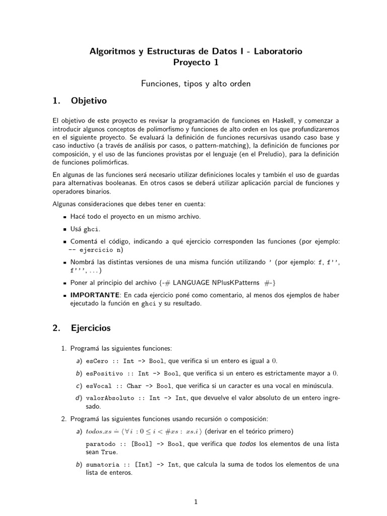 Proyecto Haskell: Funciones y Recursión | PDF | Función (Matemáticas ...
