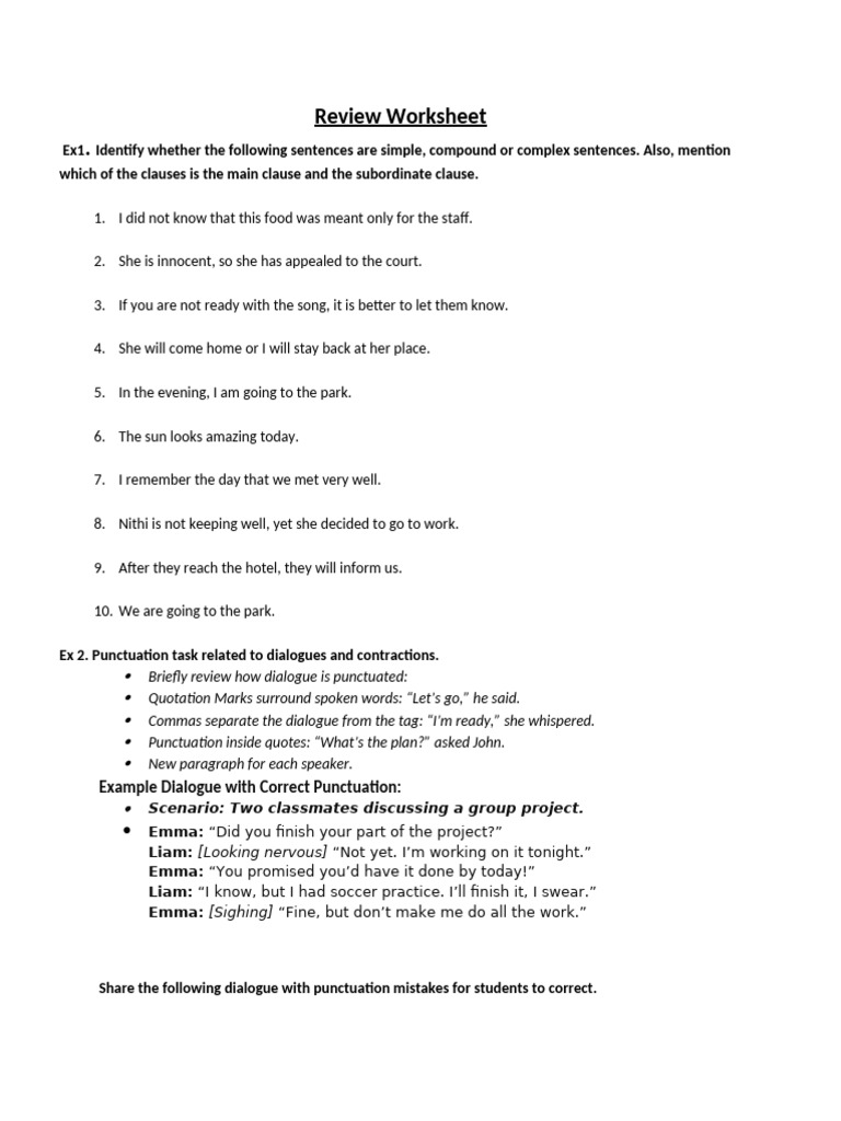 Weekly Grammar Worksheet Review | PDF | Punctuation | Linguistics