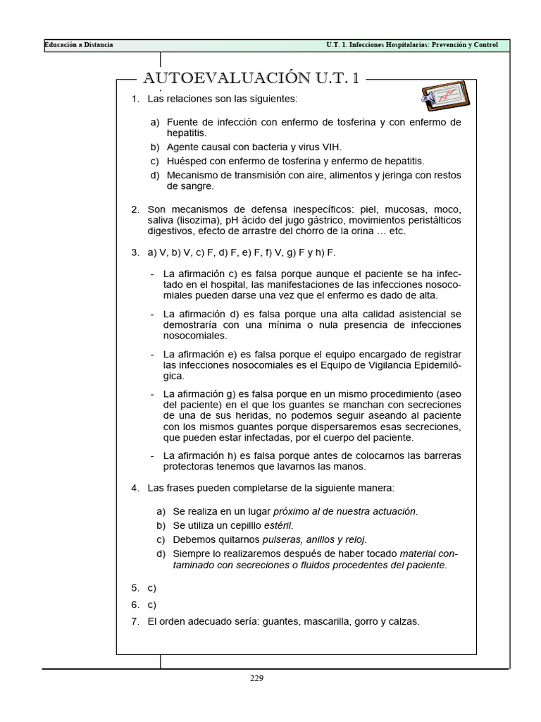 Solución Autoevaluación UT1 | PDF | Infección | Infección adquirida en el hospital