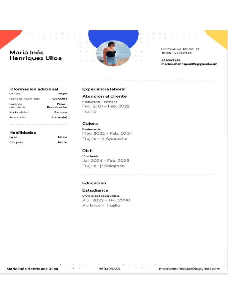 Hoja de vida Marinez ideal para presentar | PDF