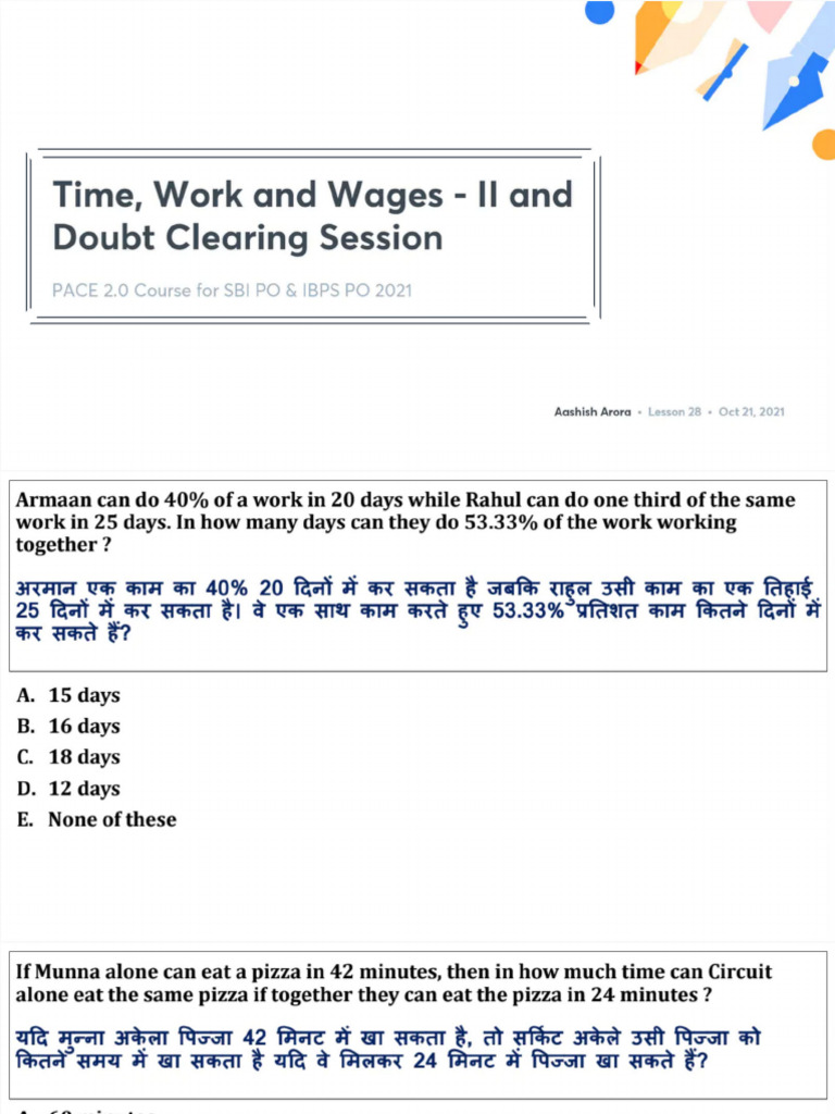Time Work and Wages II and Doubt Clearing Session With Anno ...