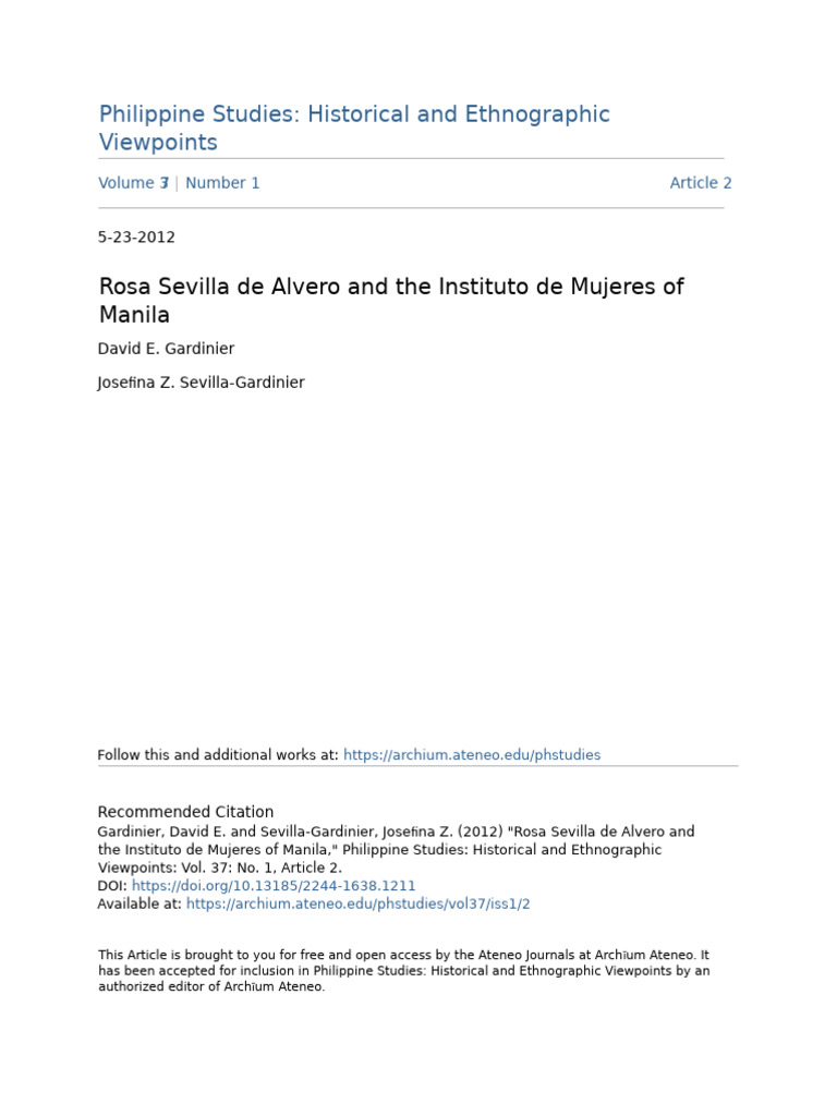Rosa Sevilla de Alvero and The Instituto de Mujeres of Manila | PDF