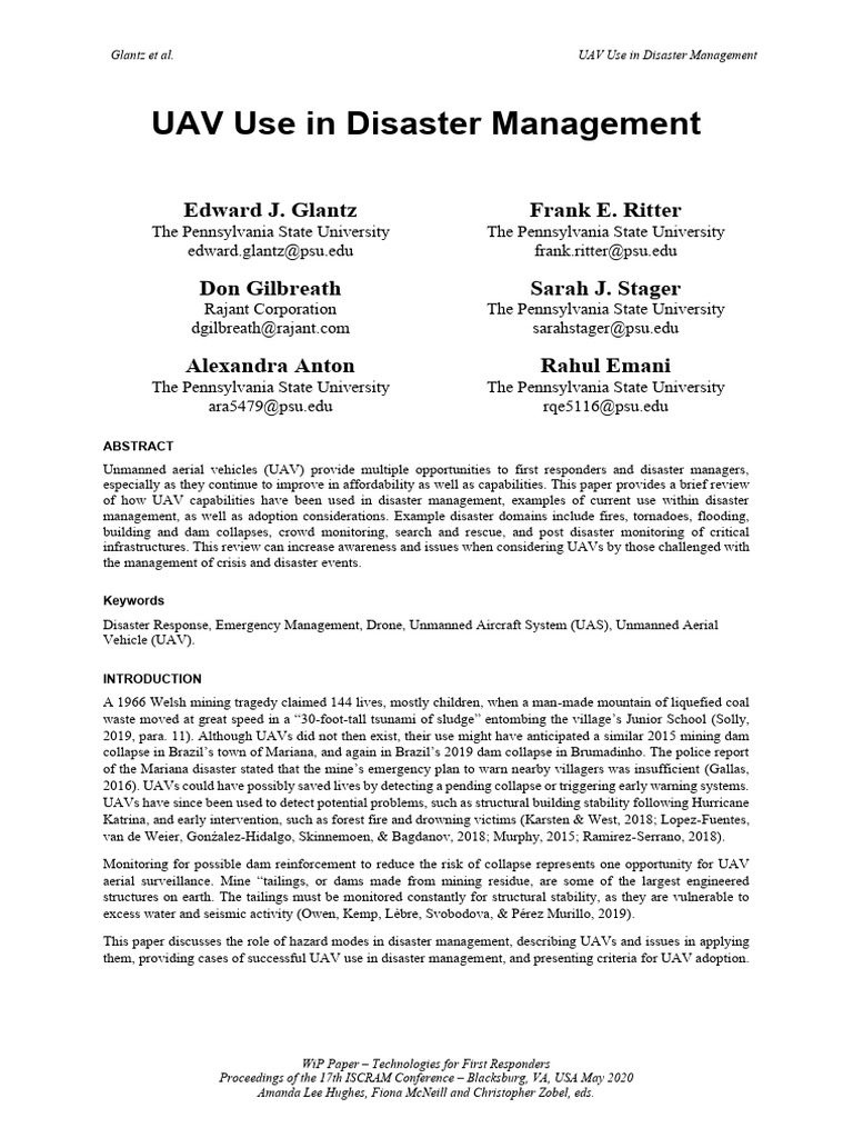 UAV Use in Disaster Management | PDF | Unmanned Aerial Vehicle | Hazards