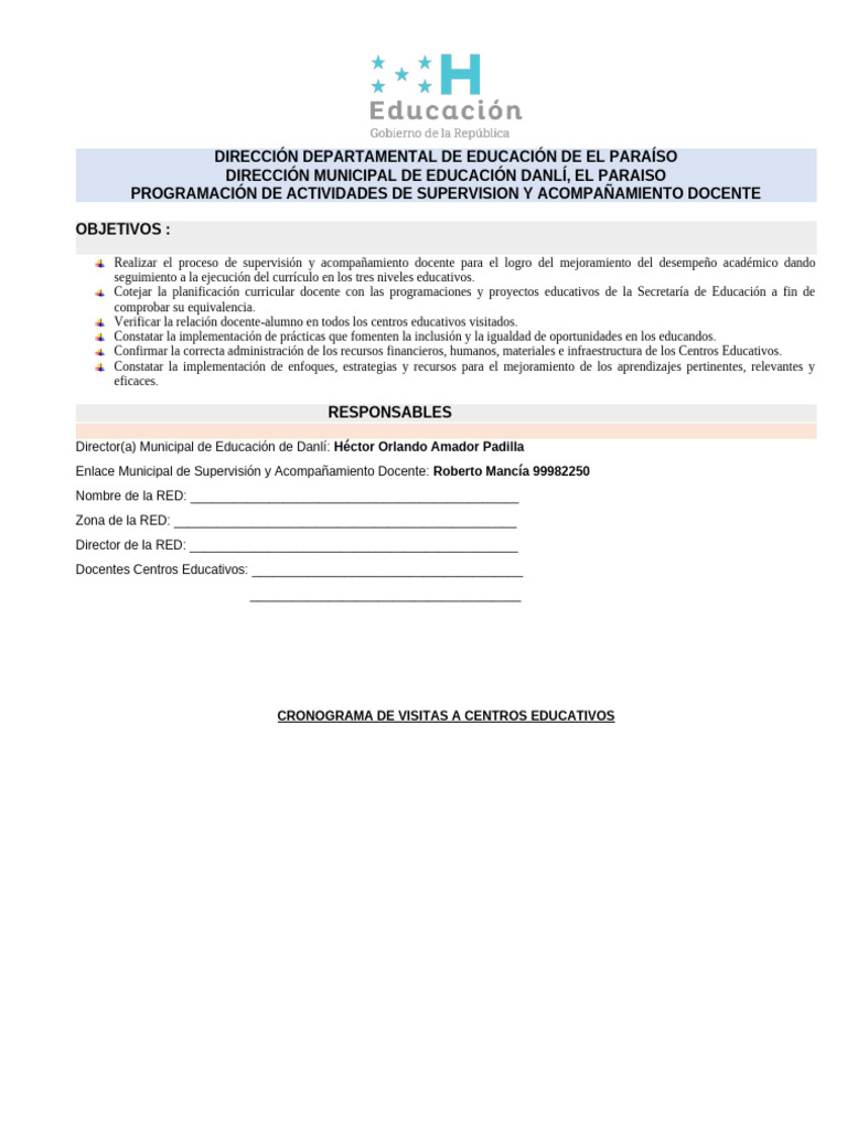 Plan de Gira - 2do - Acompañamiento - Docente - Dde 7 Programacion de Gira de Supervision y ...