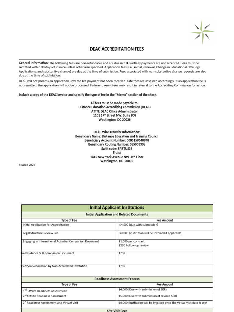 DEAC Accreditation Fees 2025 | PDF | Academic Degree | Postgraduate ...