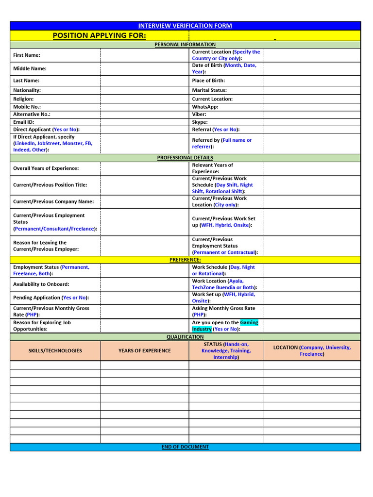 Interview Verification Form | PDF | Labor | Employment