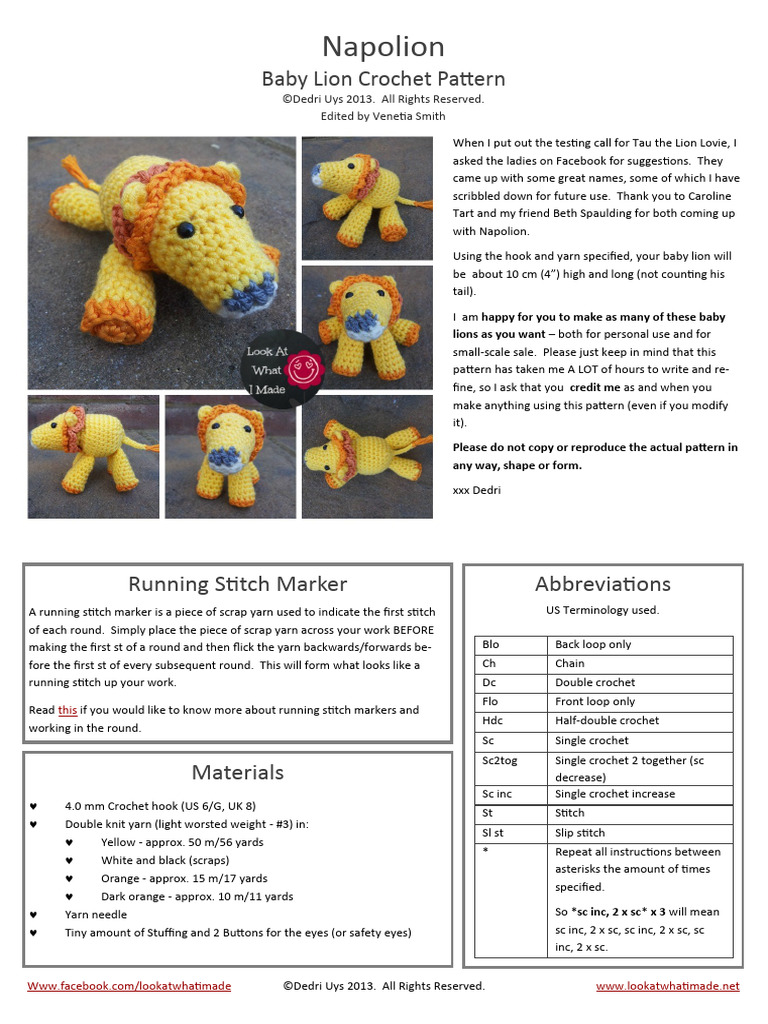 Baby Lion Crochet Pattern | PDF | Crochet | Textiles