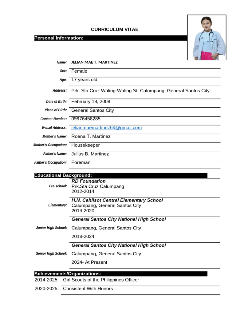 Jelian Mae T. Martinez CV | PDF