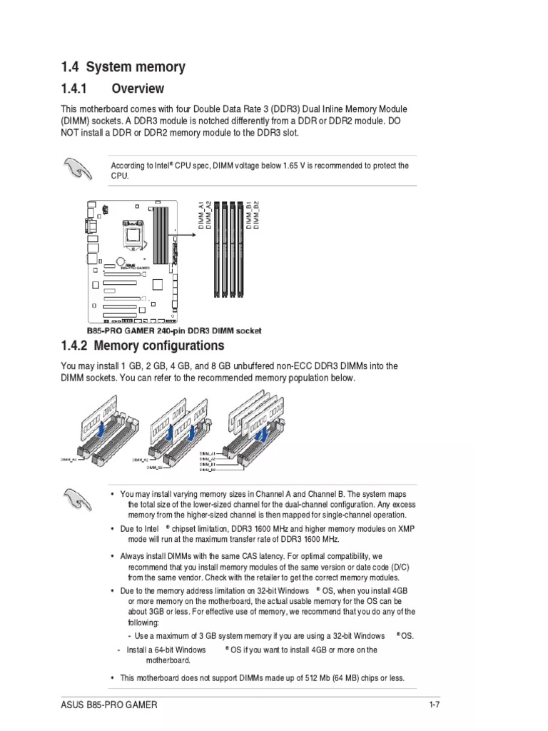 ASUS B85-PRO GAMER Memory Guide | PDF