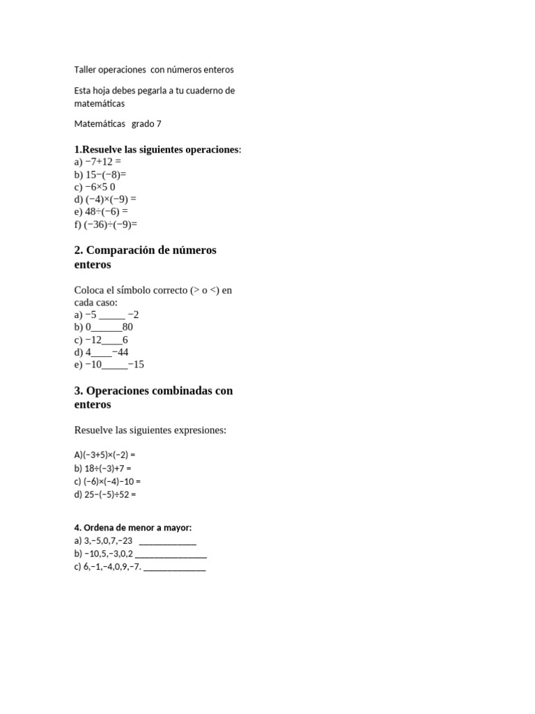 Operaciones Con Los Numeros Enteros | PDF
