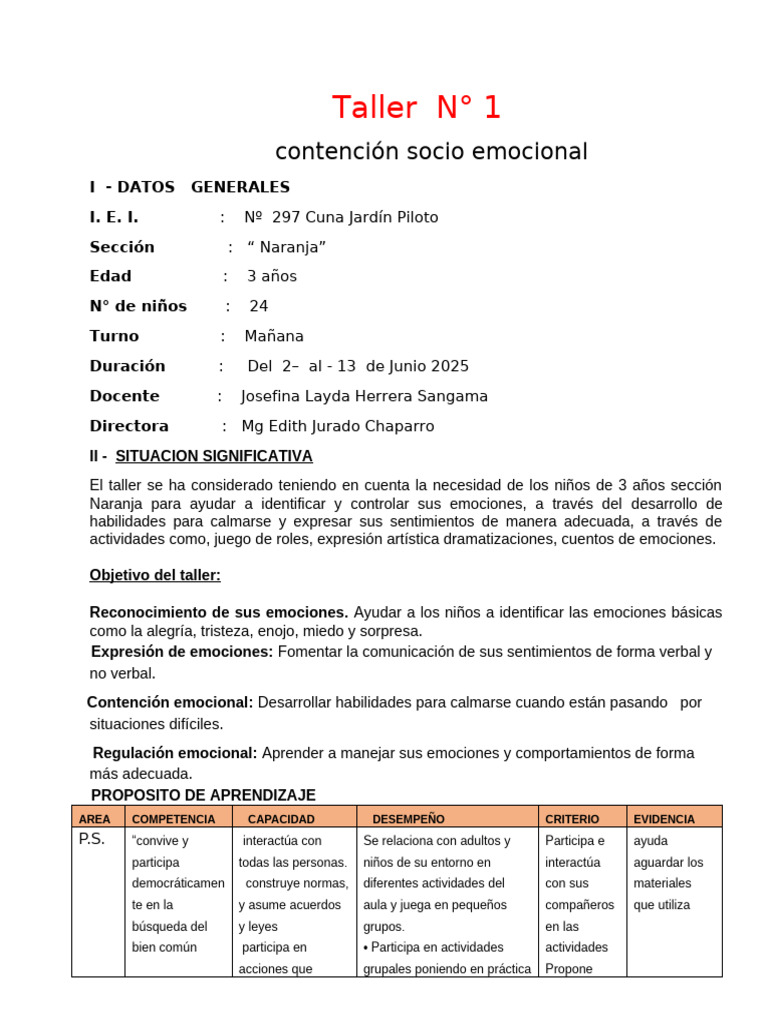 Taller Socio Emocional | PDF | Las emociones | Evaluación