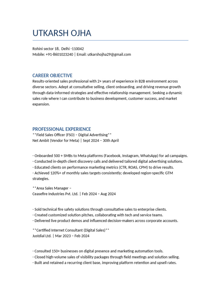 B2B Sales Professional Resume | PDF