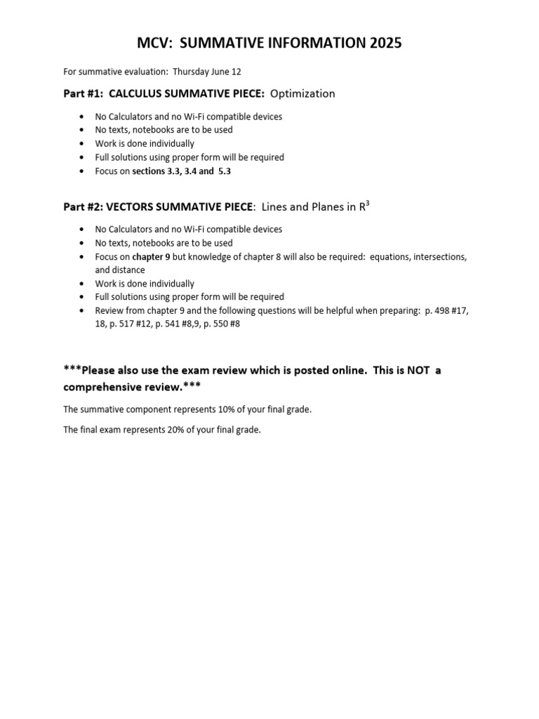 2025 Summative Evaluation Schedule | PDF