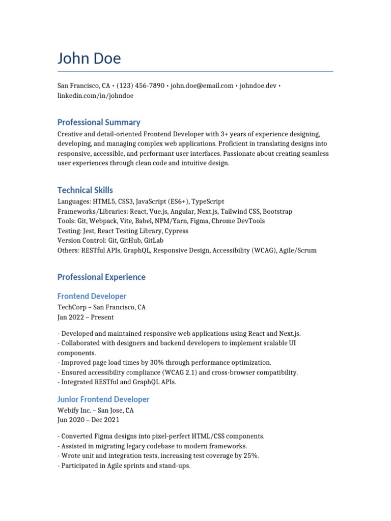 Frontend Developer Resume | PDF