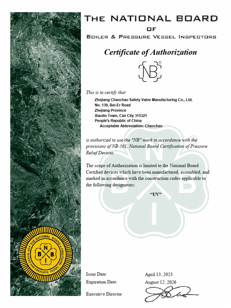 Certificado Da Valvula de Seguranca Asme NB 1 | PDF