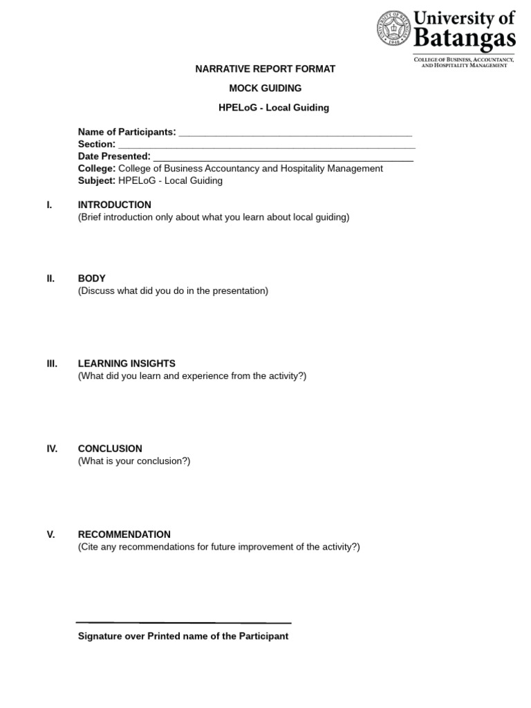 Narrative Report Format Local Guiding | PDF