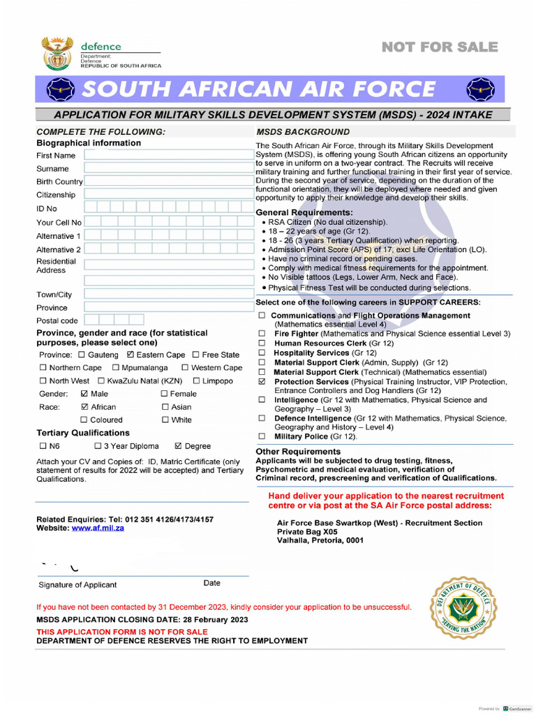 SA Air Force MSDS Application 2023 | PDF