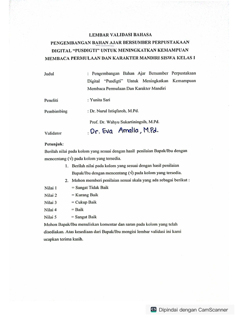 D. Lembar Validasi Bahasa Oleh Validator | PDF