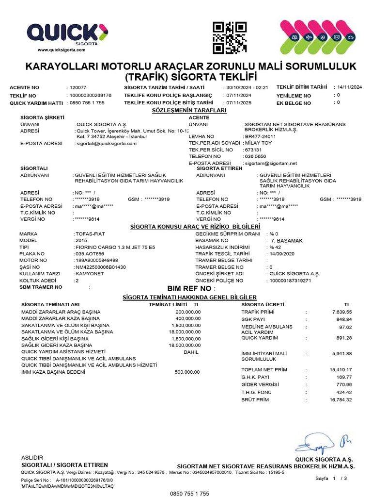 Trafik Sigortası-Quick Sigorta-Zorunlu Trafik | PDF