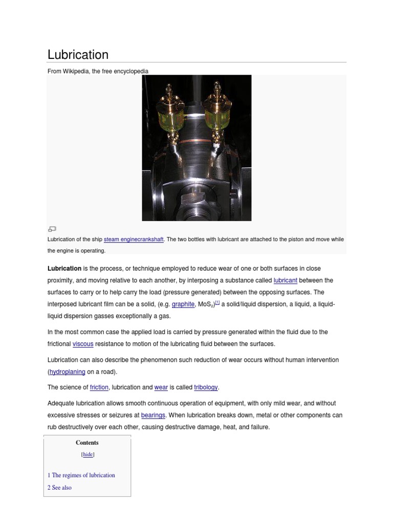 Lubrication: From Wikipedia, The Free Encyclopedia | PDF | Lubrication ...