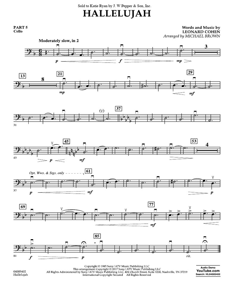 Legato DMC - Hallelujah - Part 5 Cello | PDF