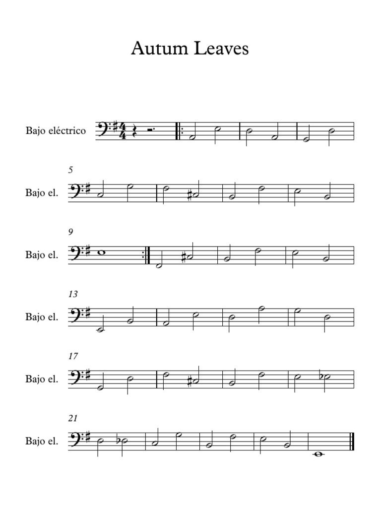 Autum Leaves - Bajo Eléctrico - Partitura Completa | PDF