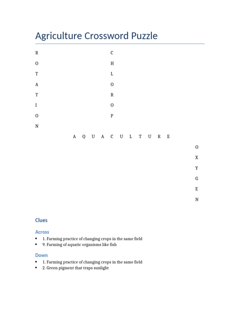Agriculture Crossword Puzzle for Class 8 | PDF