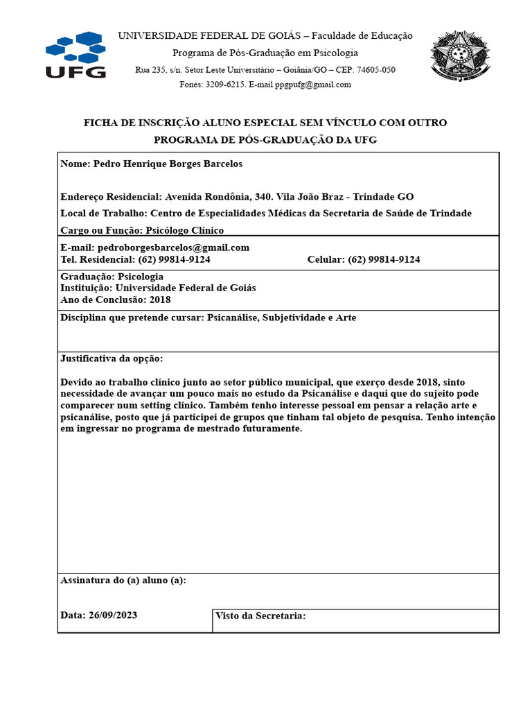 Requerimento - Matrícula - PEDRO BARCELOS | PDF