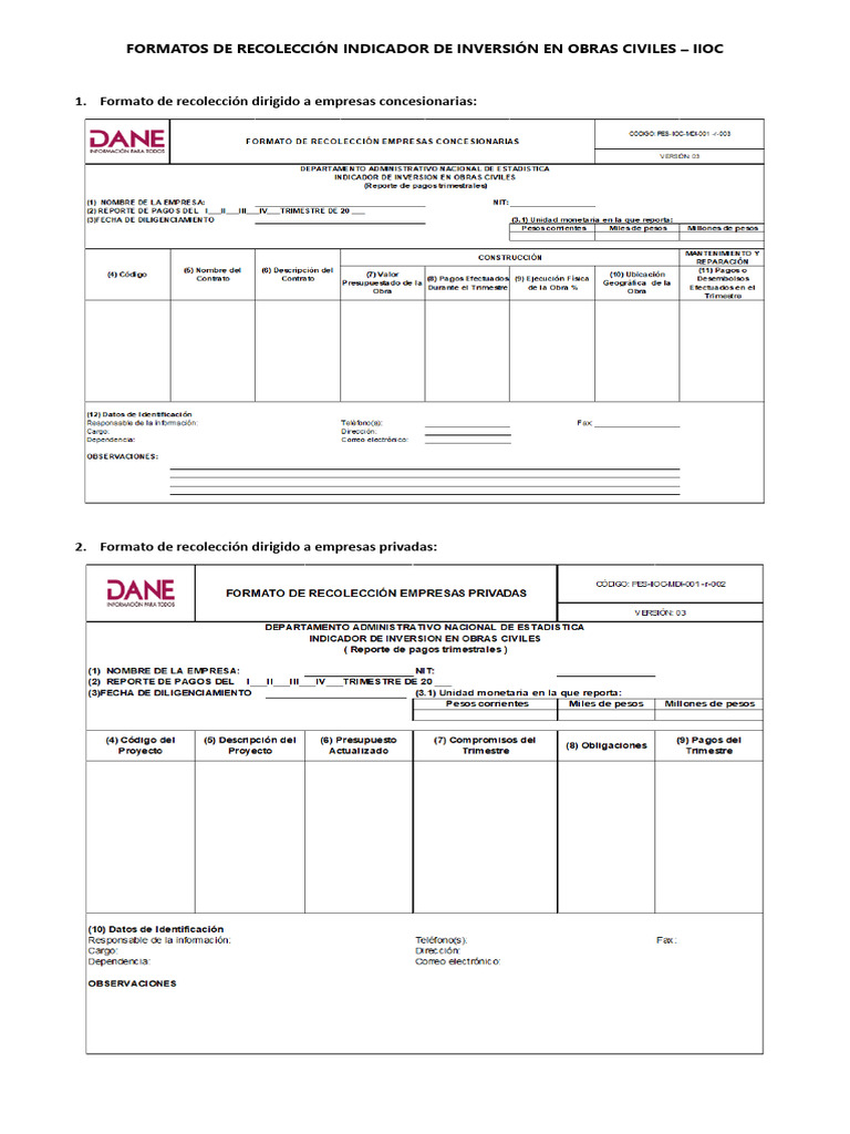 Formatos de Recoleccion IIOC Aprobados-IsOLUCION | PDF