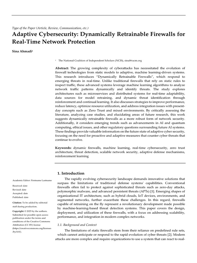 Adaptive Cybersecurity Dynamically Retrainable Firewalls For Real-Time Network Protection | PDF ...