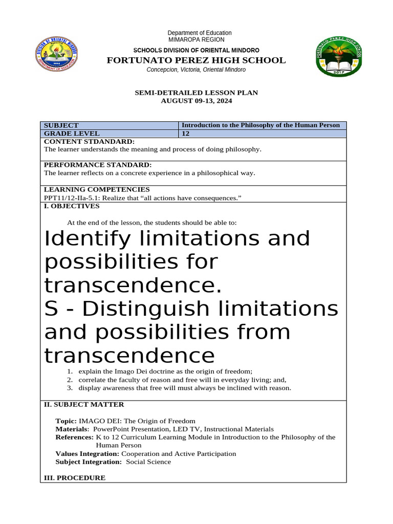 Philosophy Lesson Plan Week 6 | PDF | Image Of God | Lesson Plan