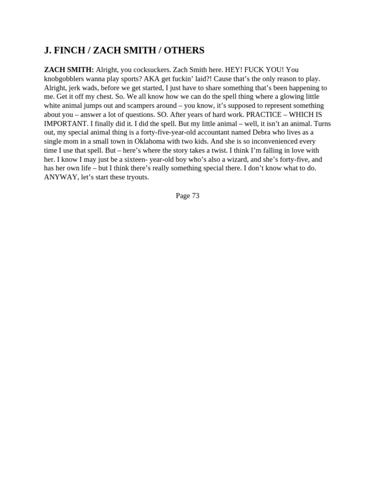 Puffs Audition Sides: Zach's Monologue | PDF