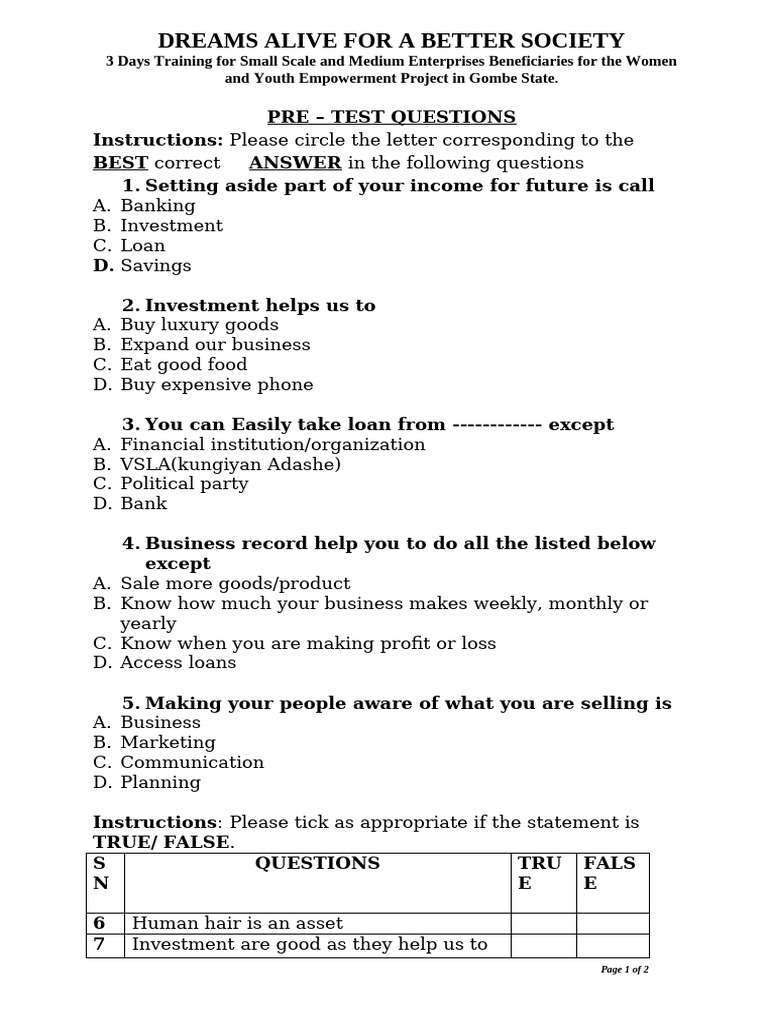 Pre-Test Questions... | PDF