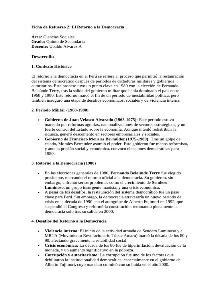 Ficha de Refuerzo 2 | PDF | Perú | Gobierno