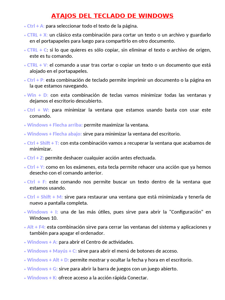 Atajos de Teclado Esenciales en Windows | PDF | Ventana (informática ...
