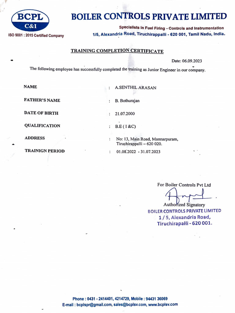 Training Certificate | PDF