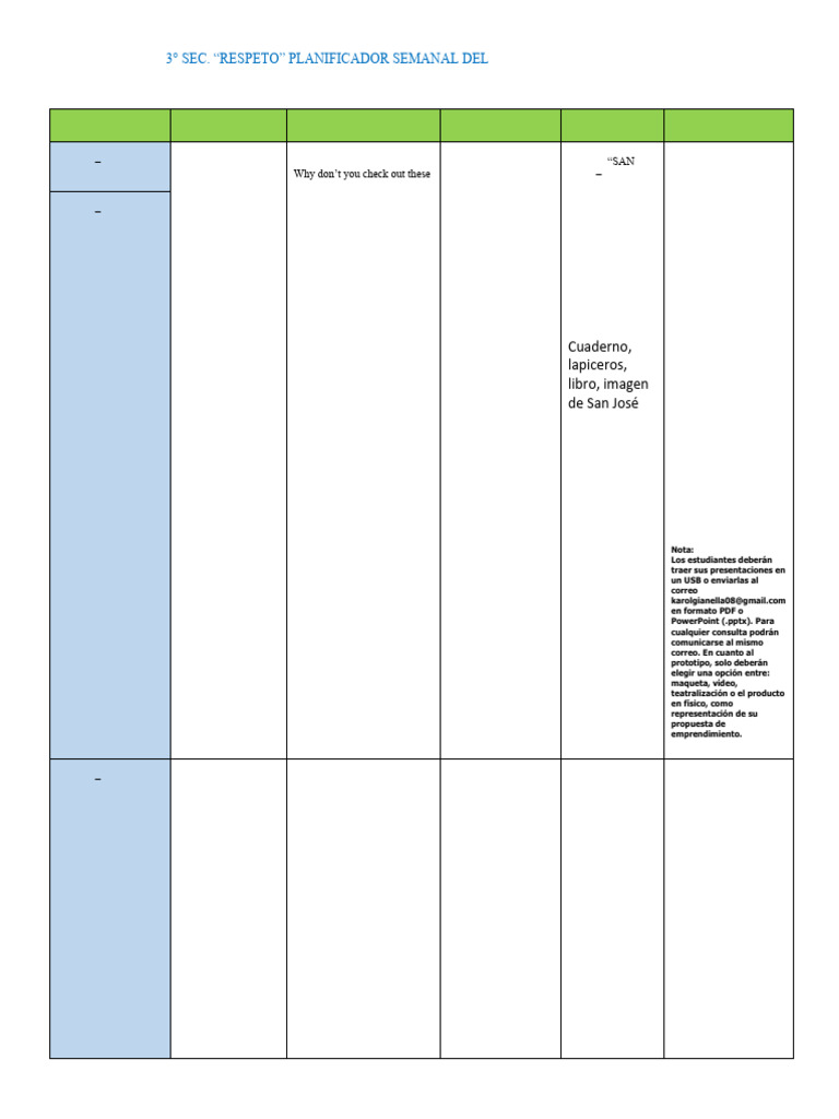 3° Sec. "Respeto" Planificador Semanal Del 07 Al 11 de Julio Del 2025 | PDF