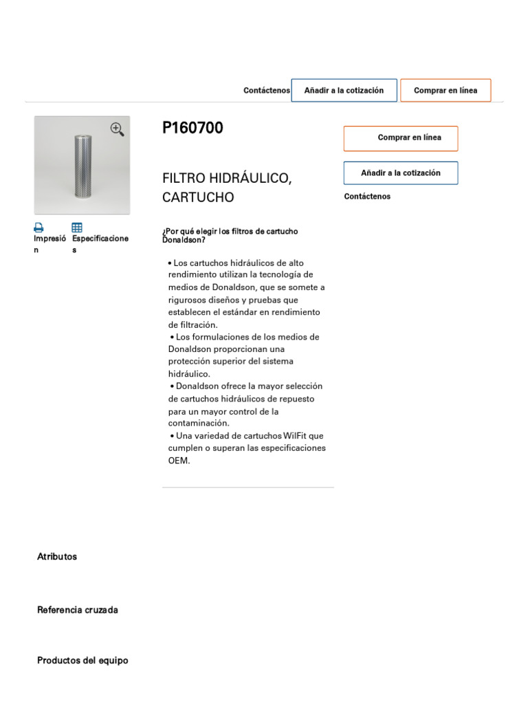 Donaldson P162766 - FILTRO HIDRAULICO, ENROSCABLE | PDF