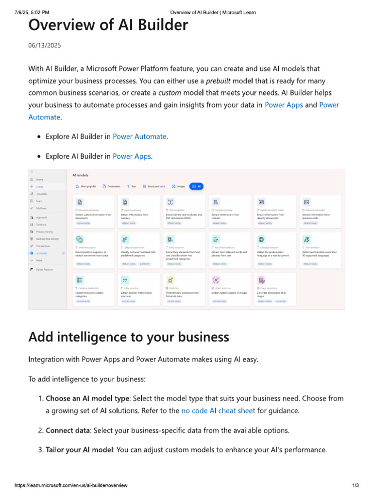 Overview of AI Builder | PDF