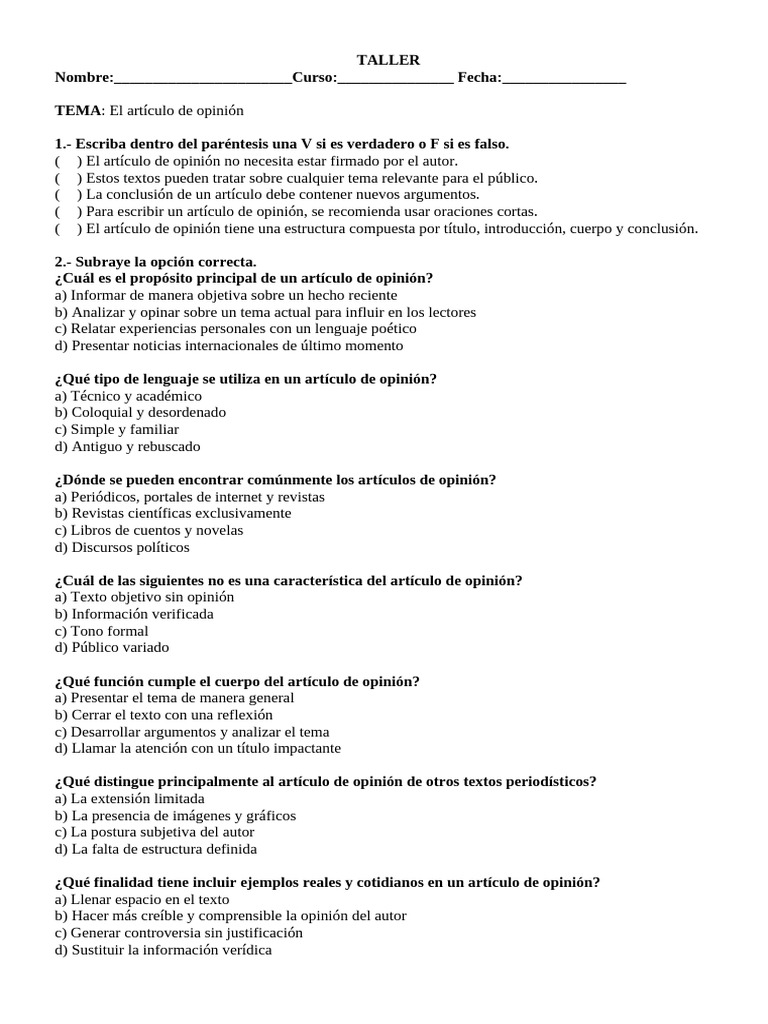 Taller sobre el Artículo de Opinión | PDF | Democracia | Ideologías ...