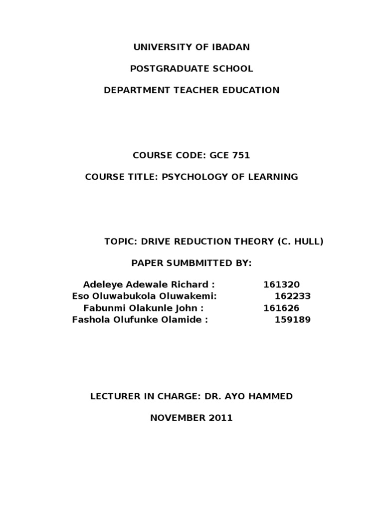 Hull's Drive Reduction Theory Explained | PDF | Motivation | Motivational
