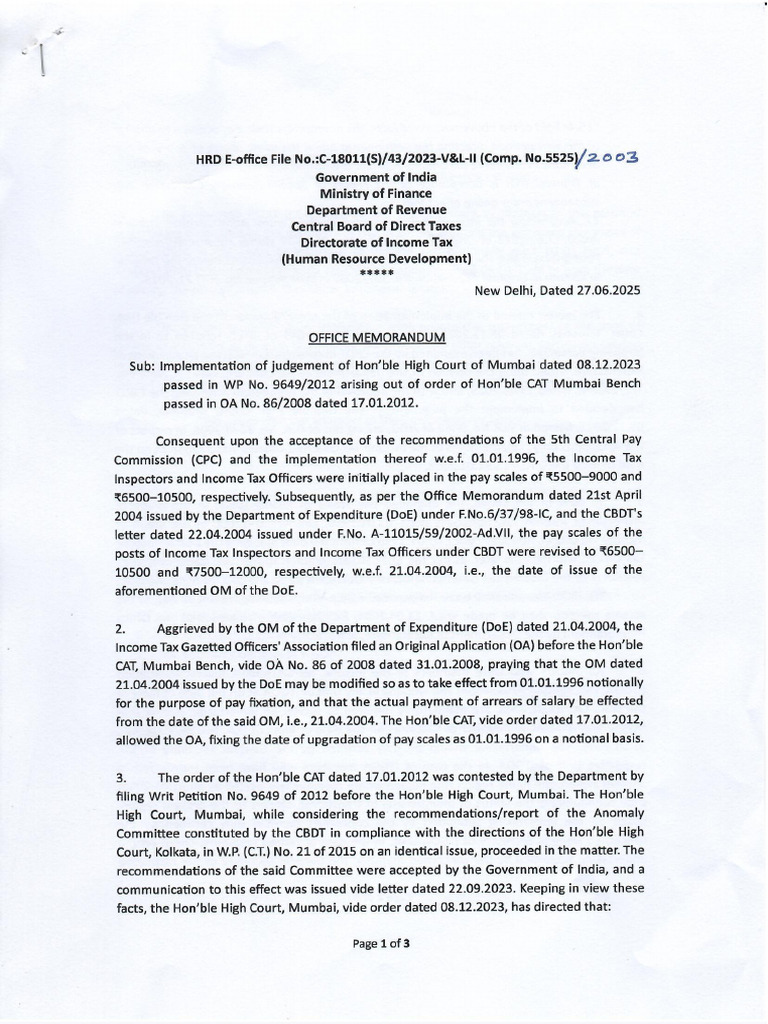 HRD OM Dated 27.06.2025 | PDF