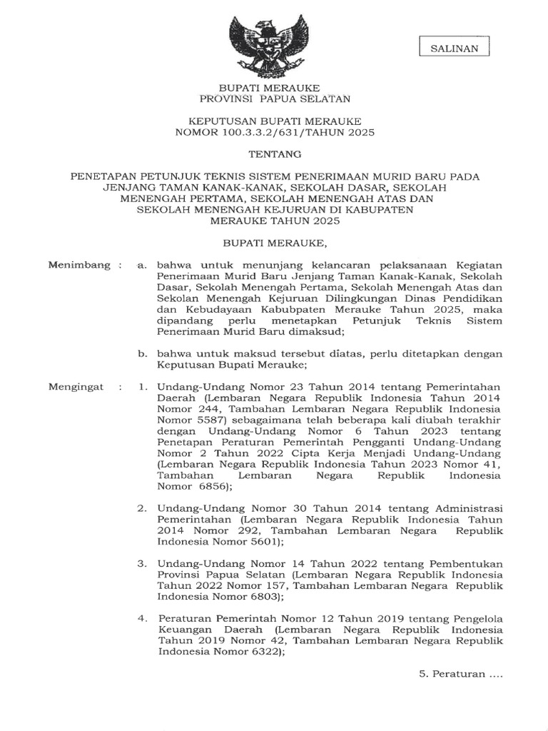 Juknis SPMB 2025 Kab. Merauke. (SD, SMP, Sma, SMK - Rev. (Kirim) | PDF