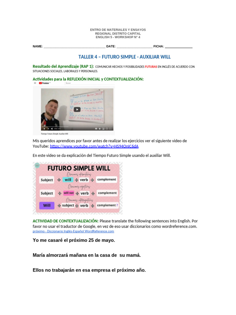 Actividad 4 Ingles Con Will | PDF