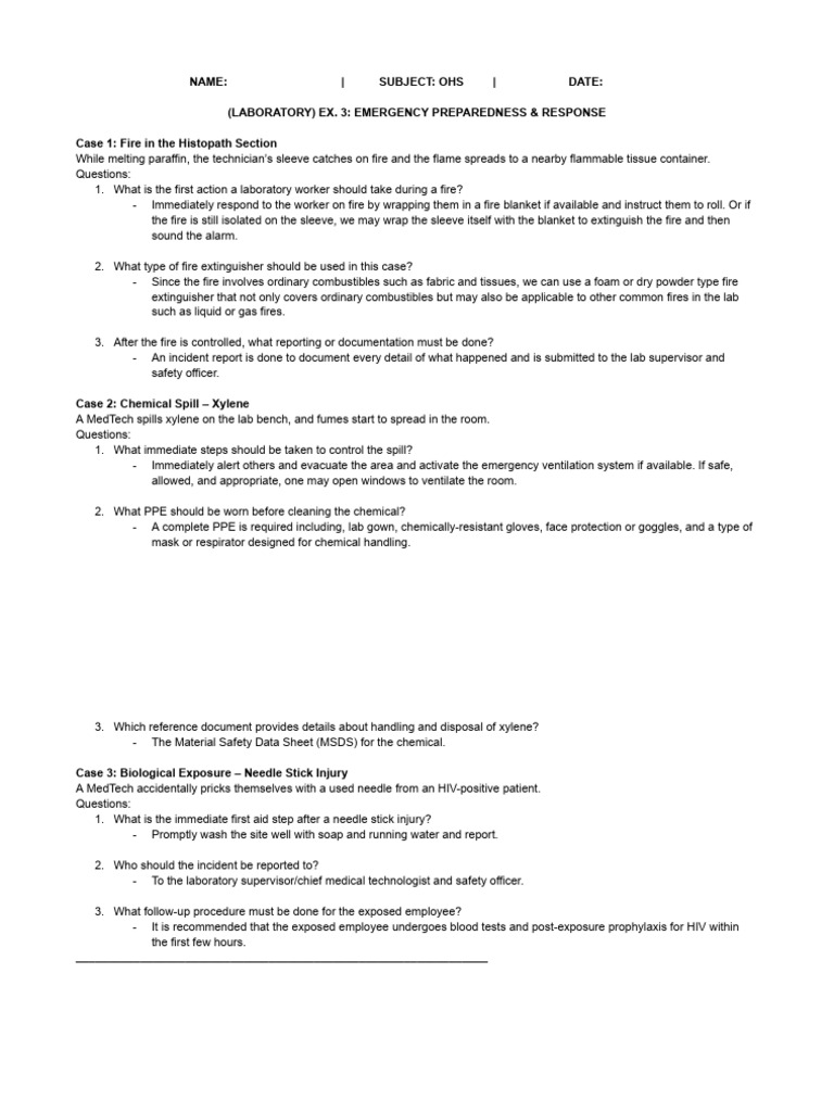 OHS - Laboratory Safety Exercise | PDF | Personal Protective Equipment ...