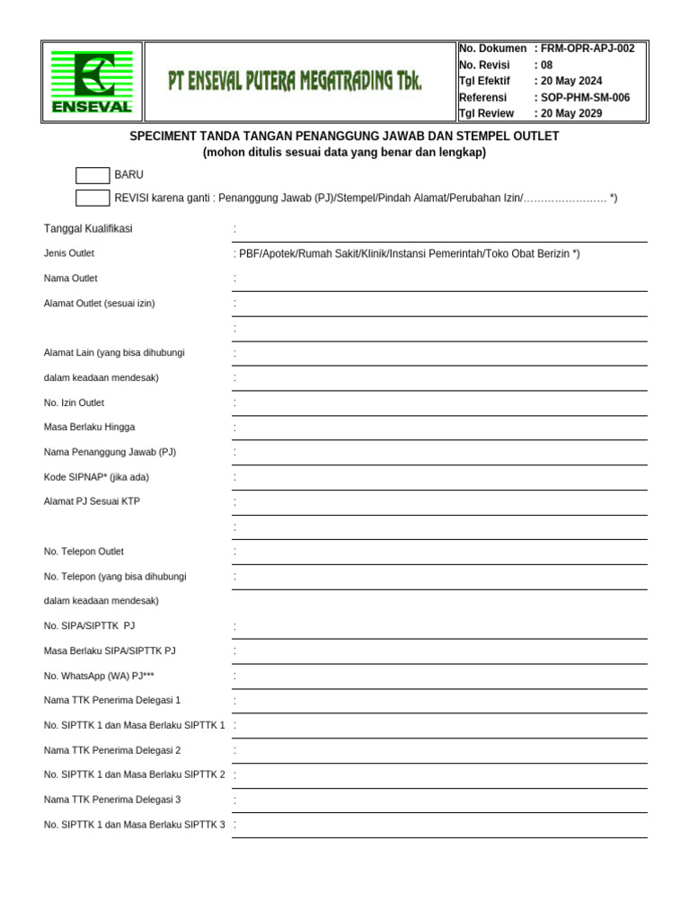 FRM-OPR-APJ-002 Form Speciment Tandatangan Penanggung Jawab & Stempel ...