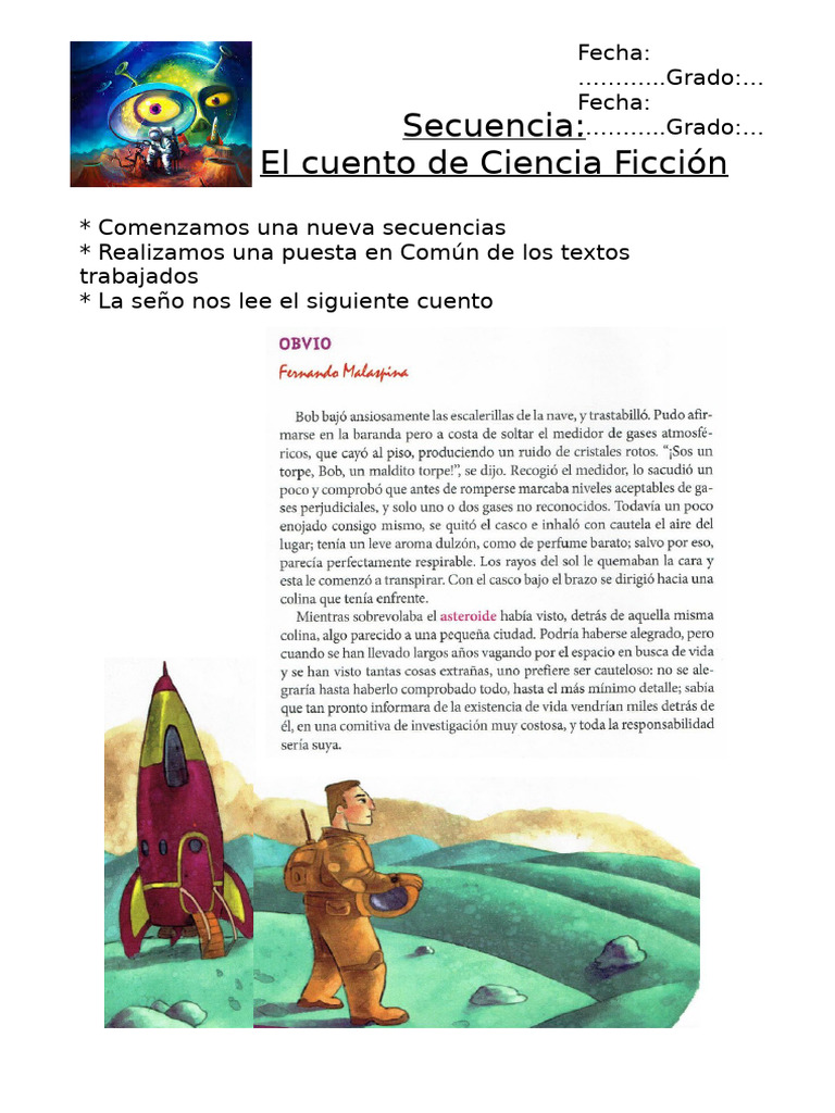 Actividades Cuento de C. Ficcion | PDF