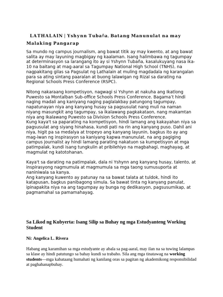 Balitang Lathalain | PDF