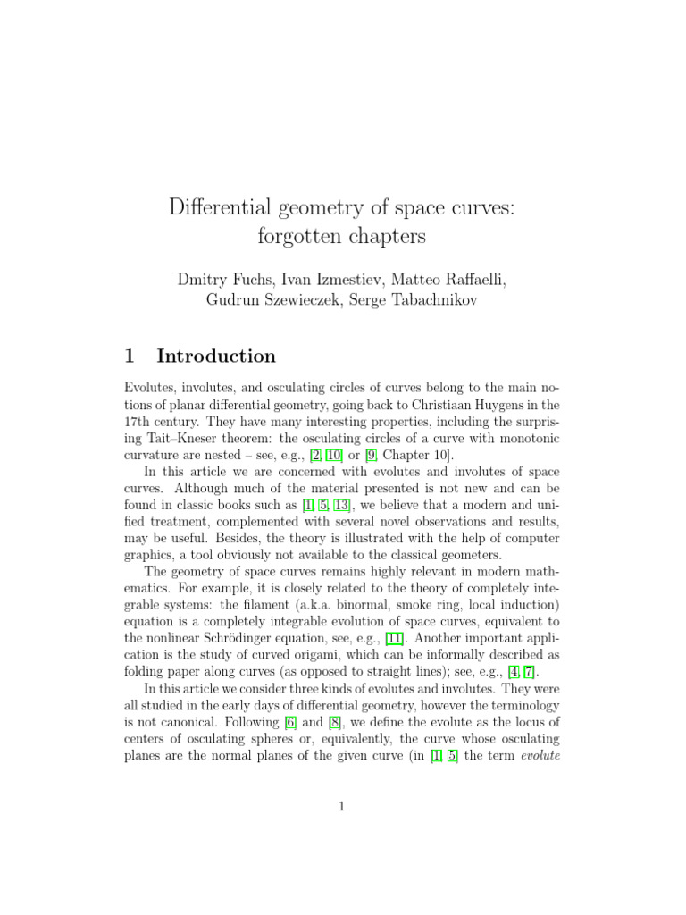 Differential Geometry of Space Curves: Forgotten Chapters | PDF ...